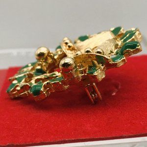 Roman | Jewelry | Vintage Roman Enamel Holly Wreath Bells Christmas ...